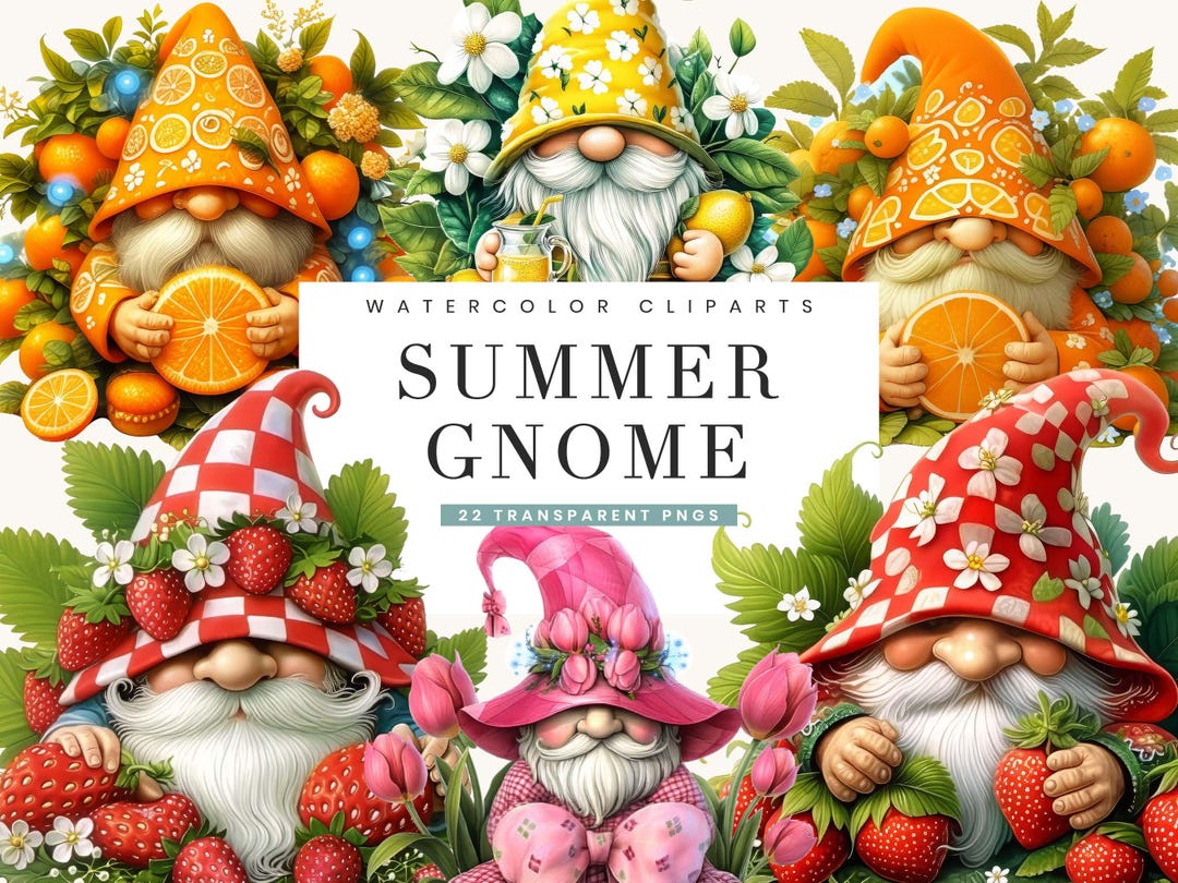 Watercolor Summer Gnome Clipart Bundle: 22 Sublimation Designs (digital ...