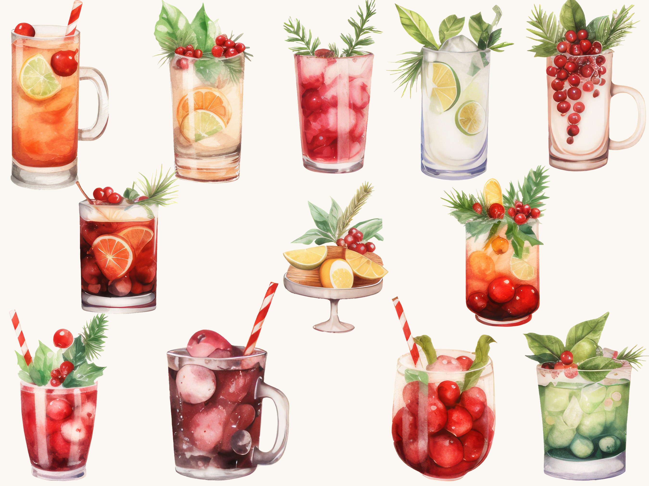 Watercolor Christmas Drinks Clipart Bundle: Festive PNG Designs ...
