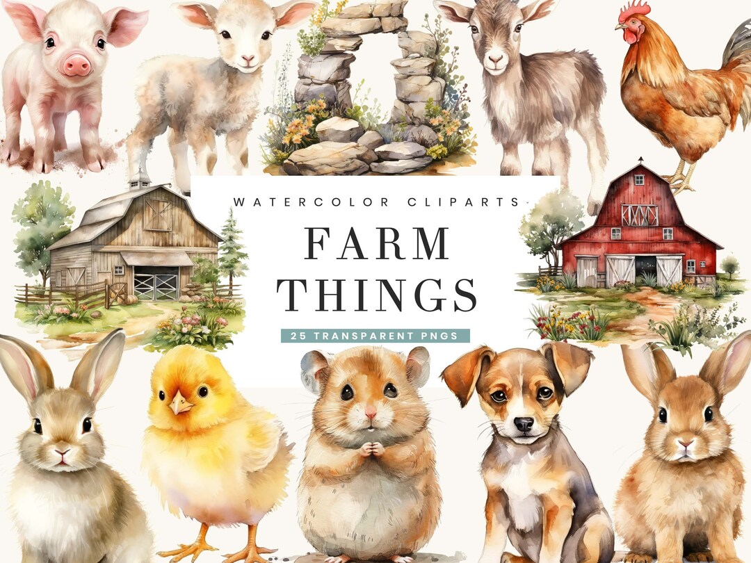25 Watercolor Farm Babies Clipart Bundle Sublimation Designs Instant ...