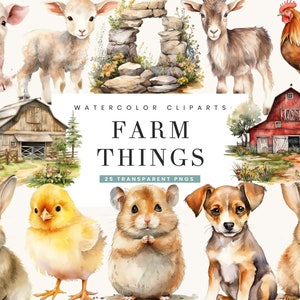 25 Watercolor Farm Babies Clipart Bundle Sublimation Designs Instant ...