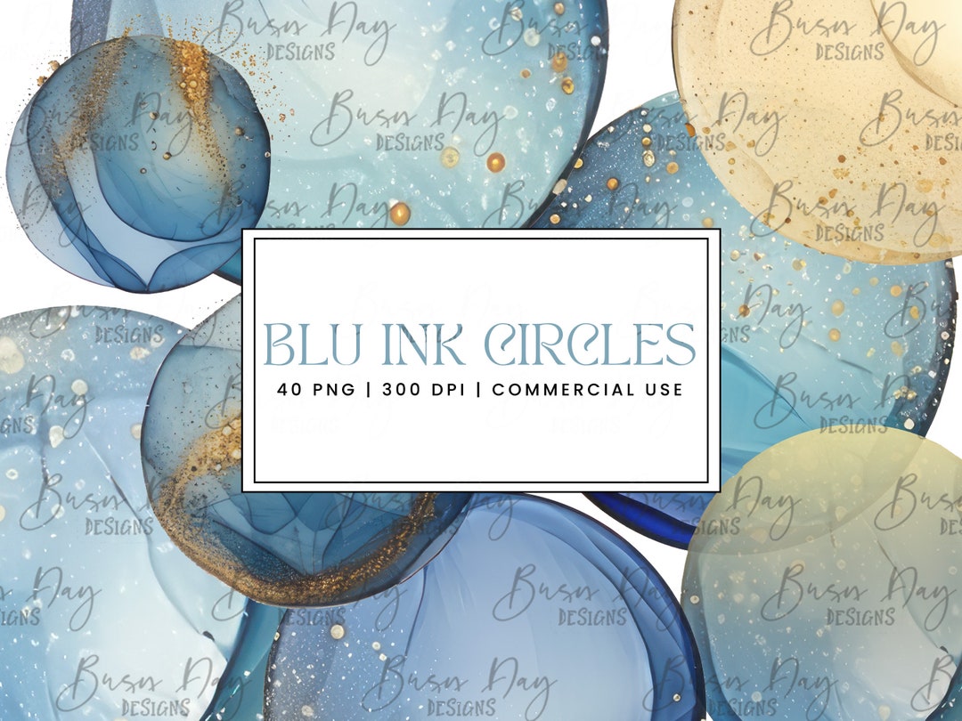 40 Watercolor Blu Ink Circles Clipart Bundle Sublimation Designs ...