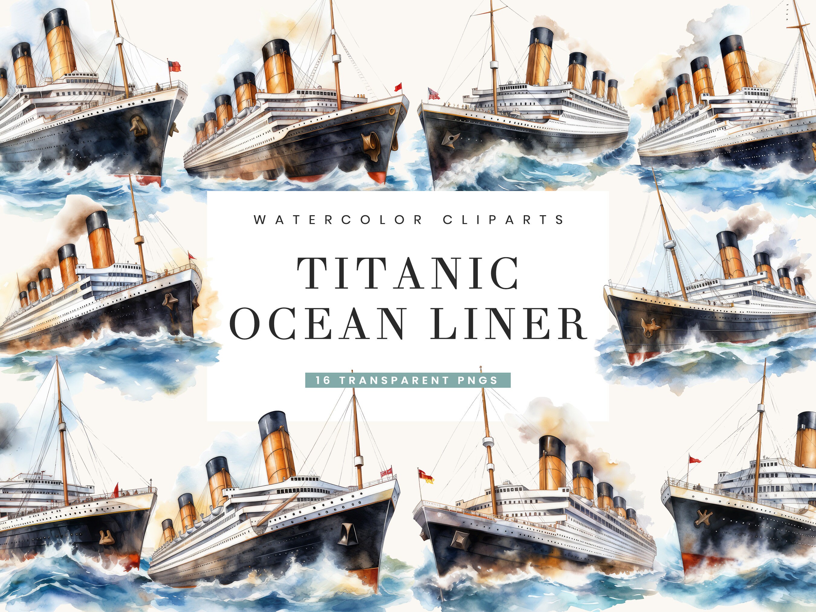 Watercolor Titanic Clipart Bundle: Ocean Liner Designs (digital ...