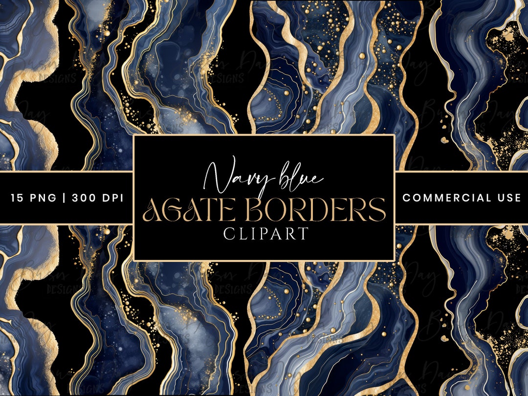 Navy Blue Agate Borders Clipart Bundle: Printable PNG Designs (digital ...