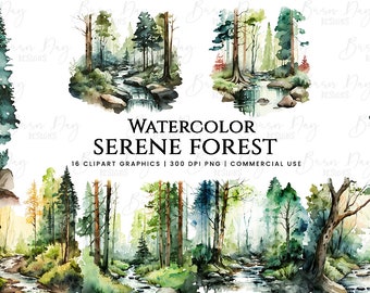 12 Cute Watercolor Forest Clipart, Wood Clip Art, Png. Digital ...