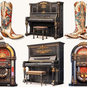 Watercolor Country Music Clipart: Western PNG Bundle (digital Download ...