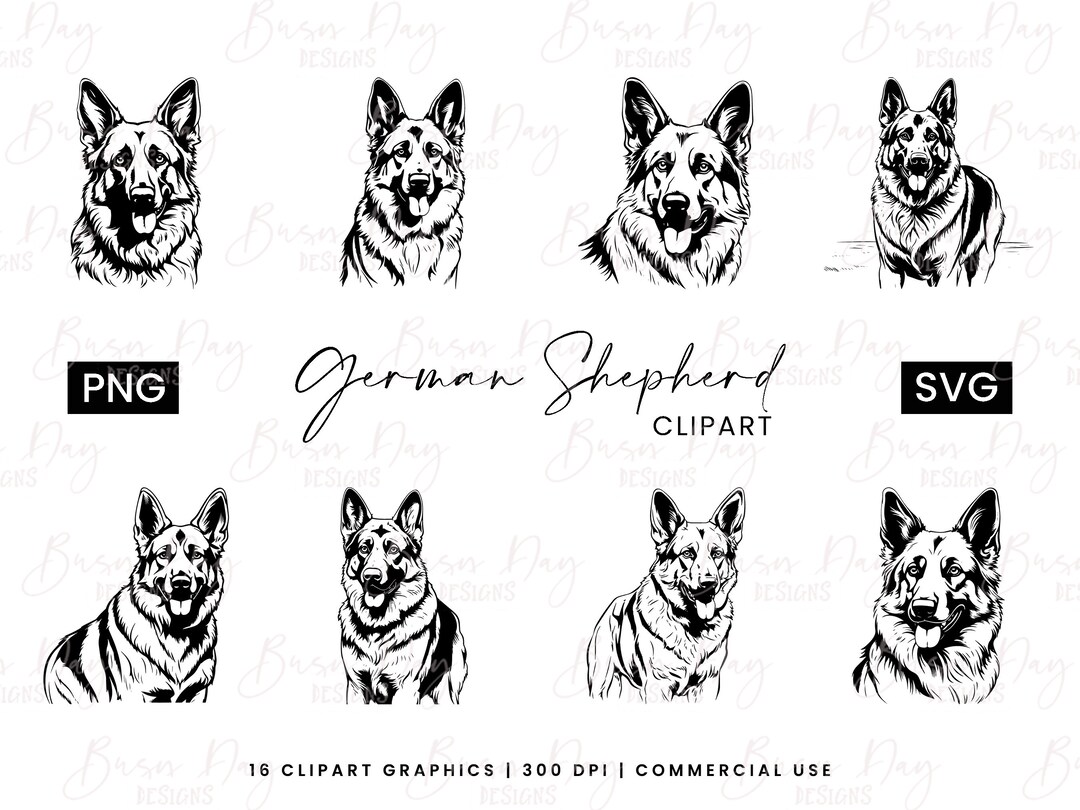 Line Art German Shepherd Clipart Bundle, Line Art Print, Sublimation ...
