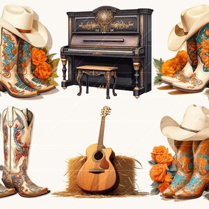 Watercolor Country Music Clipart: Western PNG Bundle (digital Download ...
