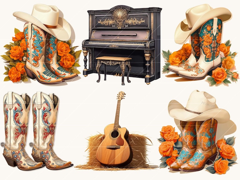 Watercolor Country Music Clipart: Western PNG Bundle (digital Download ...