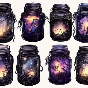 18 Watercolor Dark Fantasy Gothic Jars Clipart Bundle Sublimation ...