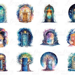 Paquete de 24 imágenes prediseñadas de acuarela Celestial Doors, uso ...