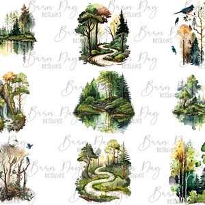Watercolor Forest Trees Clipart Bundle: Commercial Use (digital ...