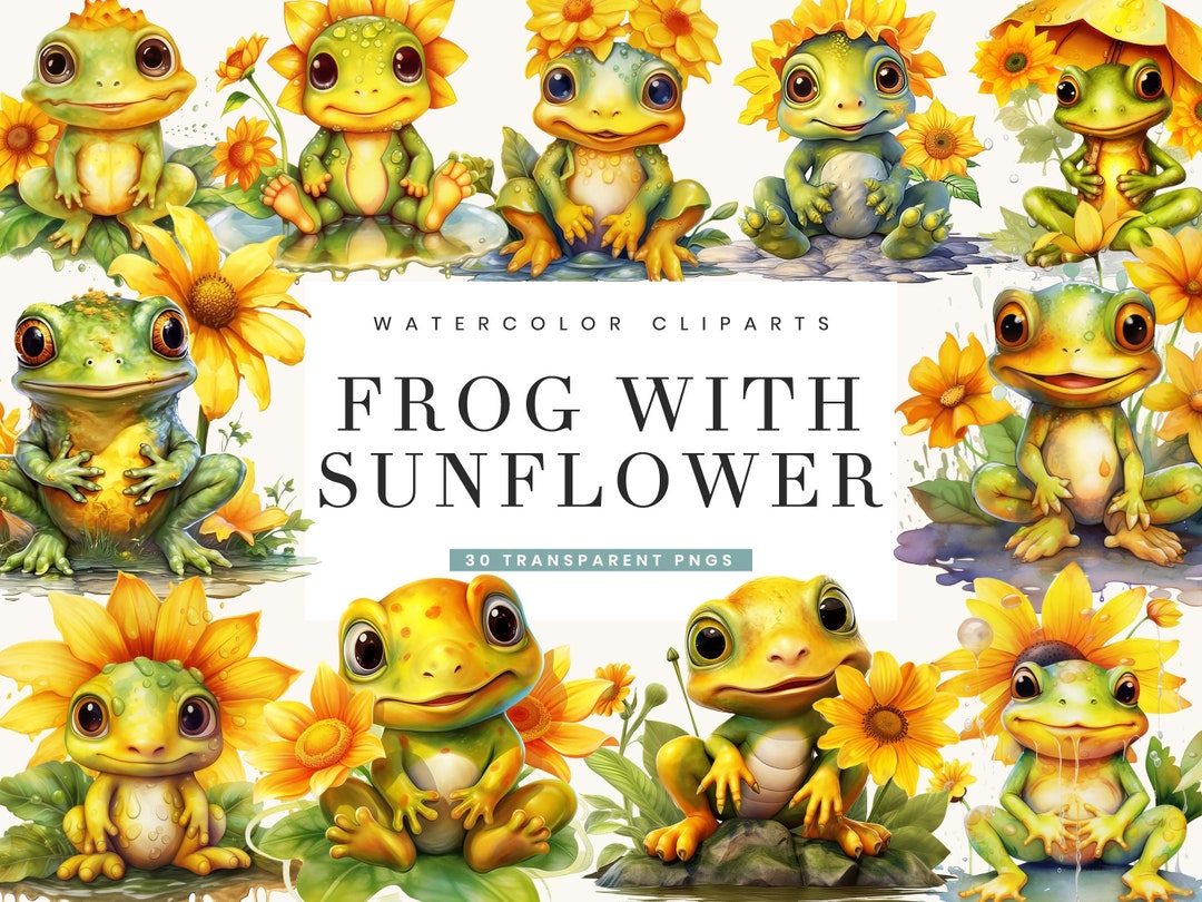 Watercolor Baby Frog Sunflower Clipart Bundle (digital Download) - Etsy