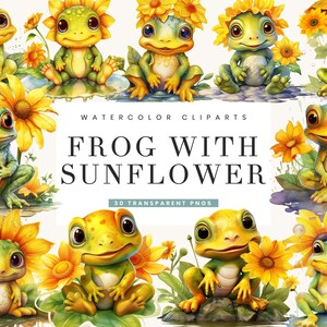 Watercolor Baby Frog Sunflower Clipart Bundle (digital Download) - Etsy