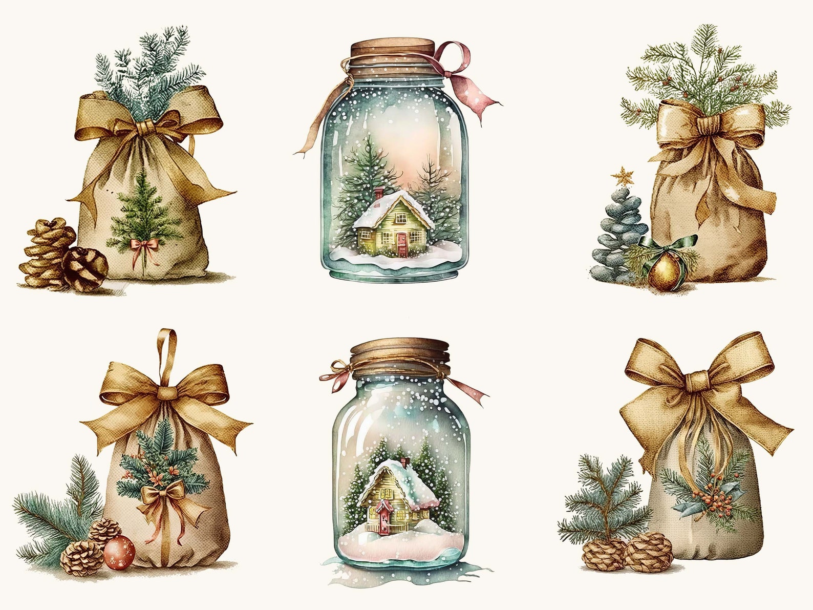 Watercolor Christmas Clipart Bundle: 27 PNG Designs (digital Download ...
