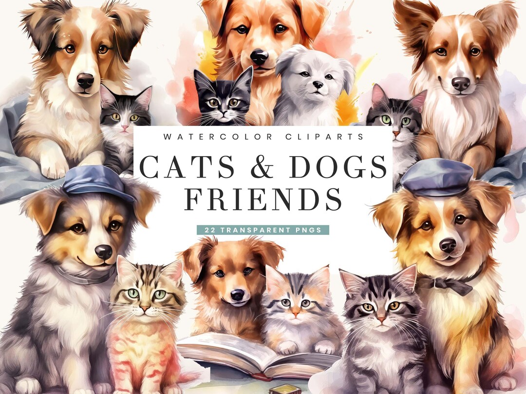 Watercolor Cats and Dogs Clipart Bundle: Sublimation Designs (digital ...