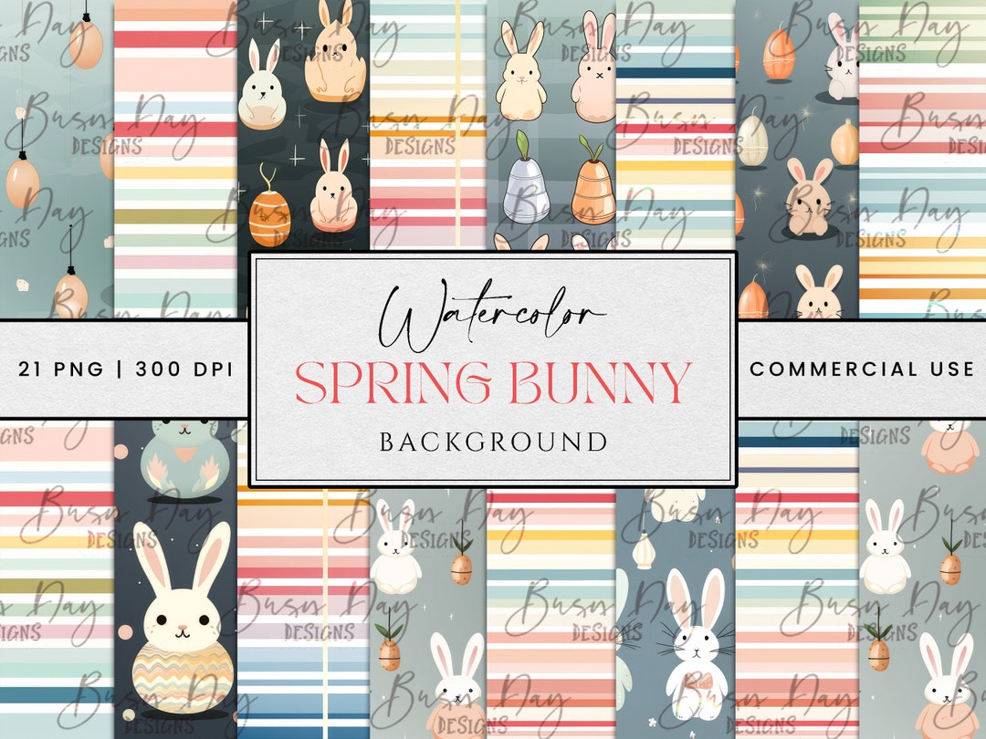 21 Watercolor Spring Bunny Background Digital Download, Art ...
