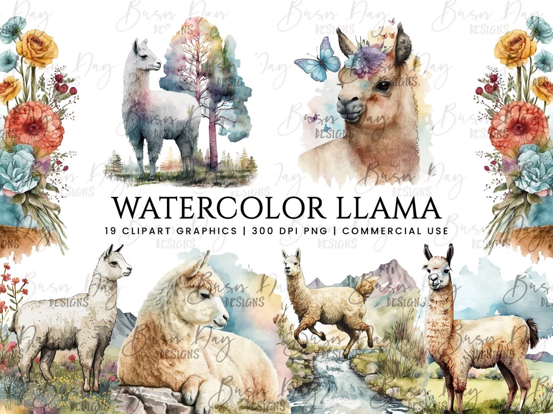 Watercolor Llama Clipart: 19 PNG Graphics (digital Download) - Etsy