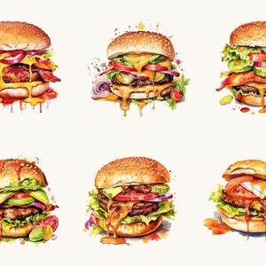 Watercolor Burger Clipart Bundle: 30 PNG Designs (digital Download) - Etsy