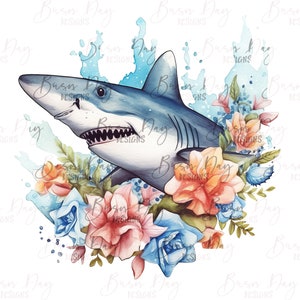 Watercolor Sharks Clipart Bundle, Digital Download, Digital Paper ...