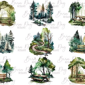 Watercolor Forest Trees Clipart Bundle: Commercial Use (digital ...