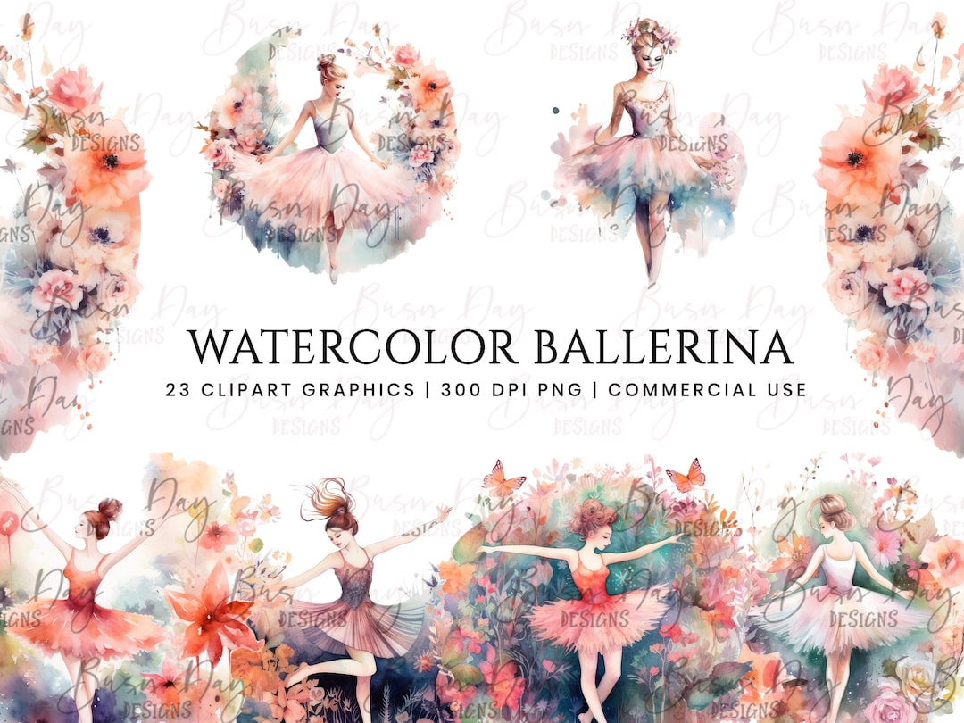 Watercolor Ballerina Clipart Bundle: 23 PNG Designs (digital Download ...