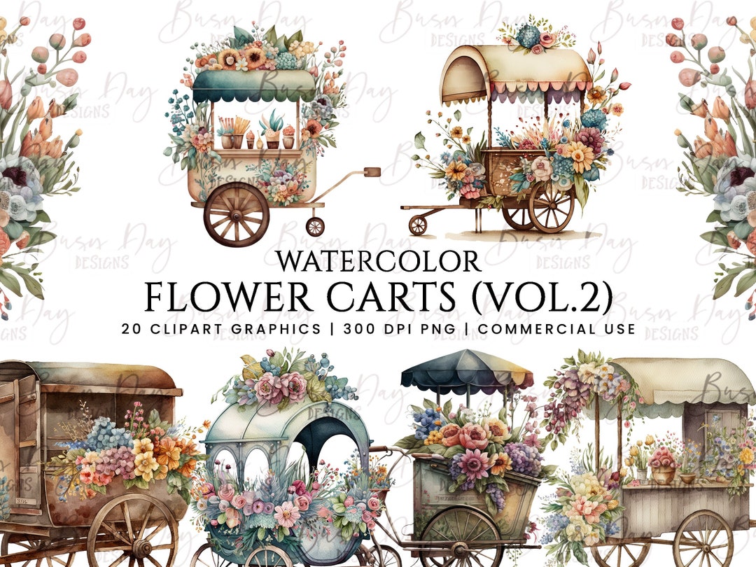 Watercolor Flower Carts Clipart Bundle: Vol 2 (digital Download) - Etsy