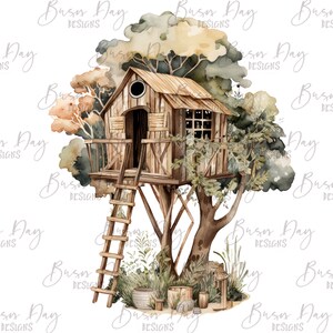 Watercolor Treehouse Clipart Commercial Use Digital - Etsy