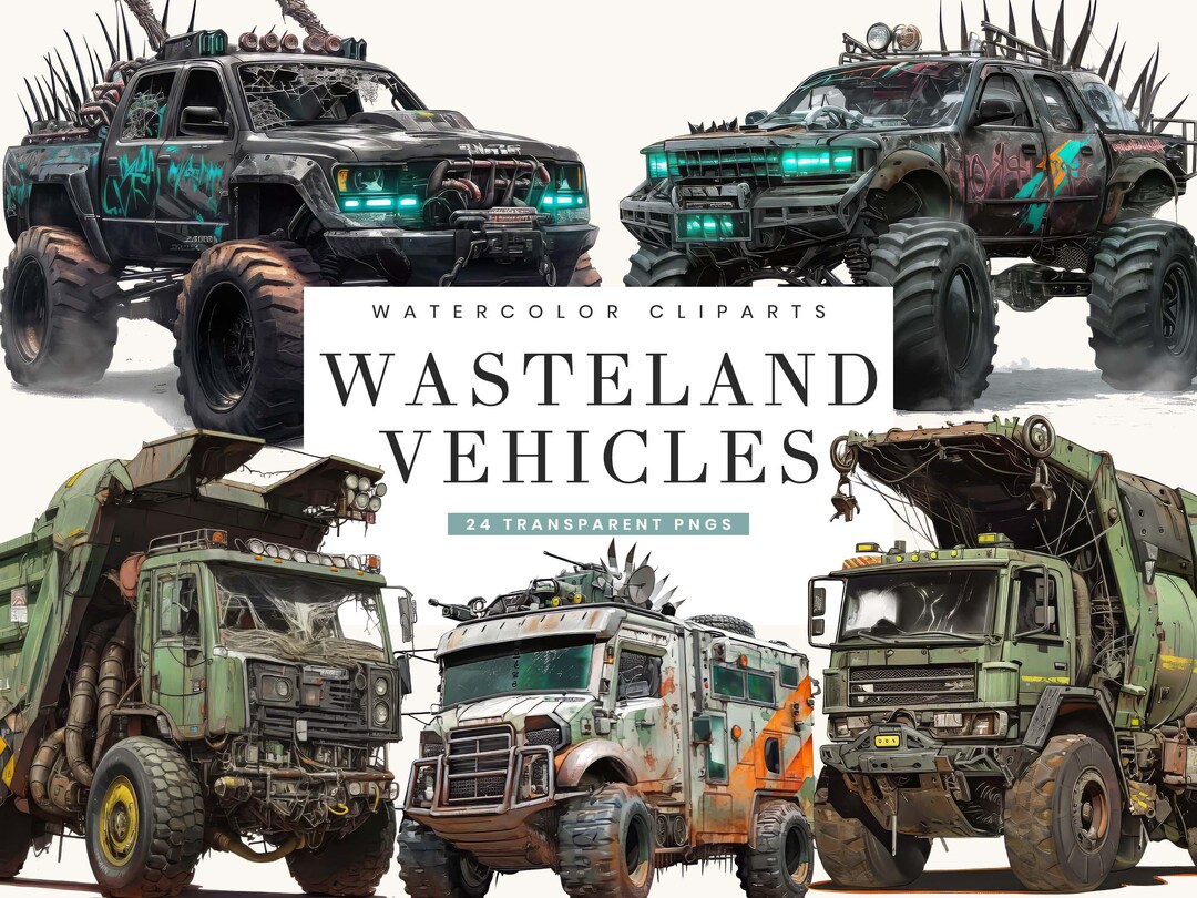 24 Wasteland Vehicles Clipart Bundle Sublimation Designs Digital ...