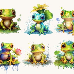 30 Watercolor Cute Baby Frog Clipart, Clipart Bundle, Commercial Use ...