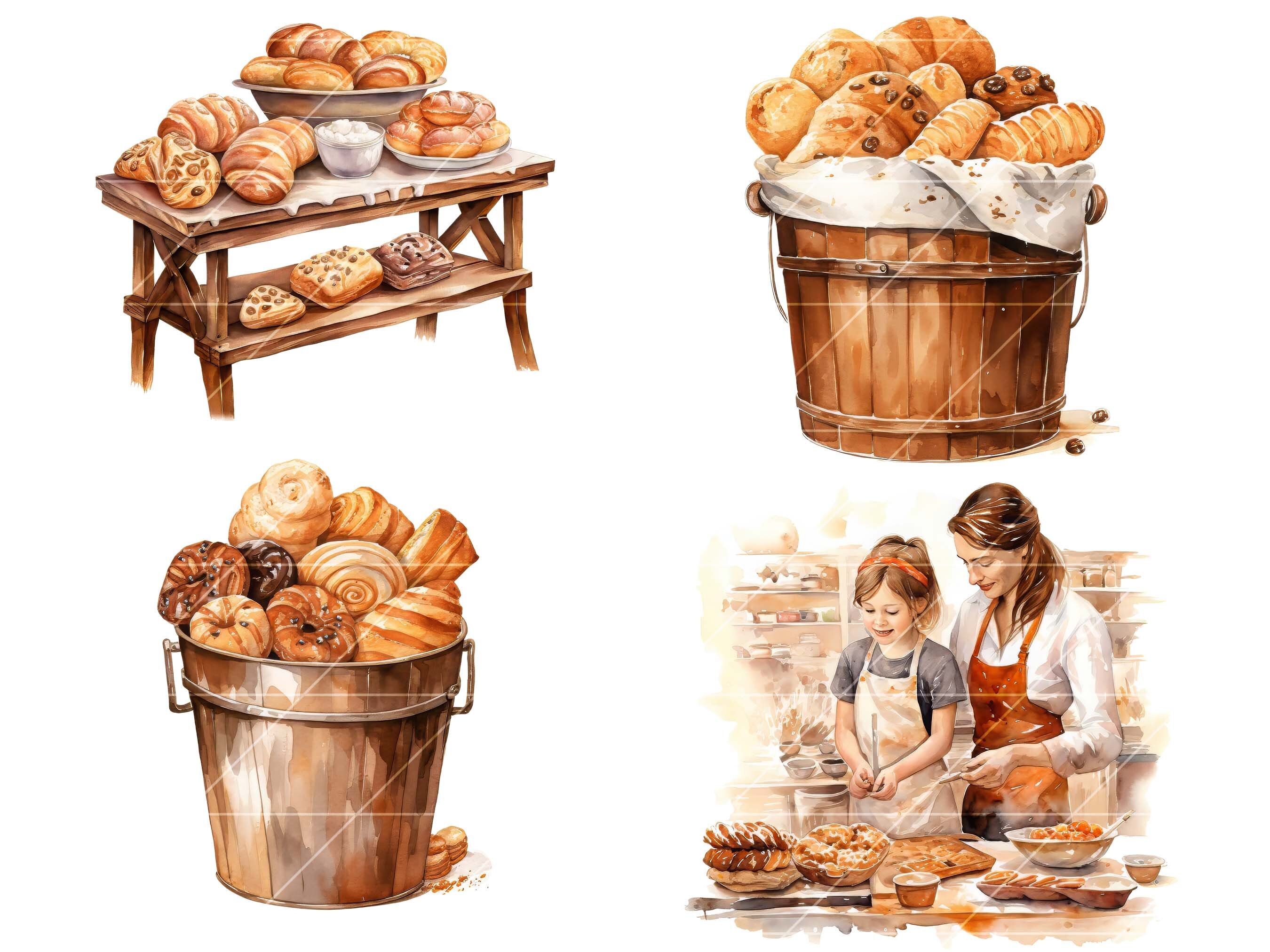 Watercolor Bakery Clipart Bundle: 25 PNG Sublimation Designs (digital ...