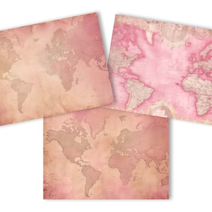 27 Shabby Pink Romantic Maps Digital Paper Pack Junk Journal Prints ...