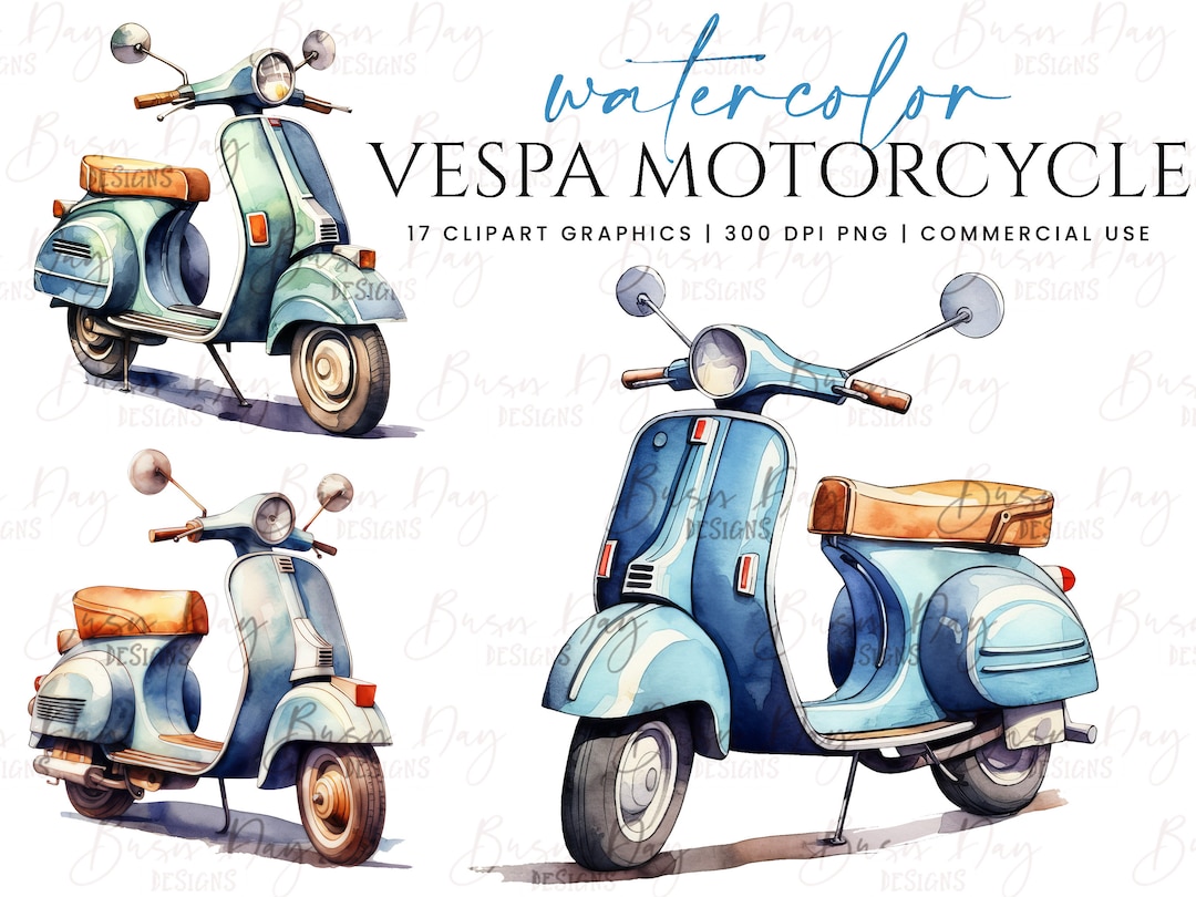Watercolor Vespa Motorcycle Clipart Bundle Sublimation - Etsy