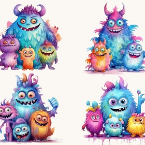 26 Watercolor Cute Monster Family Clipart Bundle, Digital Download ...