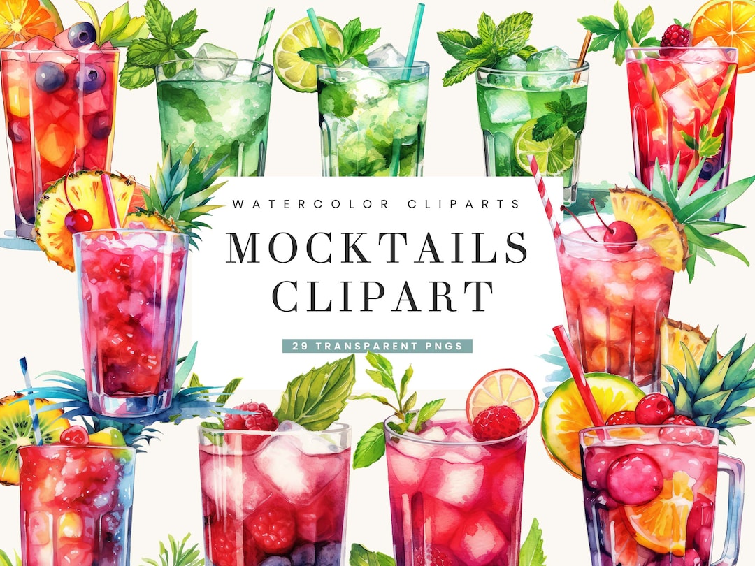 29 Watercolor Mocktails Clipart Bundle, Digital Download, Digital Paper ...
