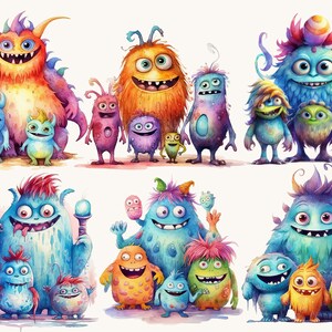 26 Watercolor Cute Monster Family Clipart Bundle, Digital Download ...