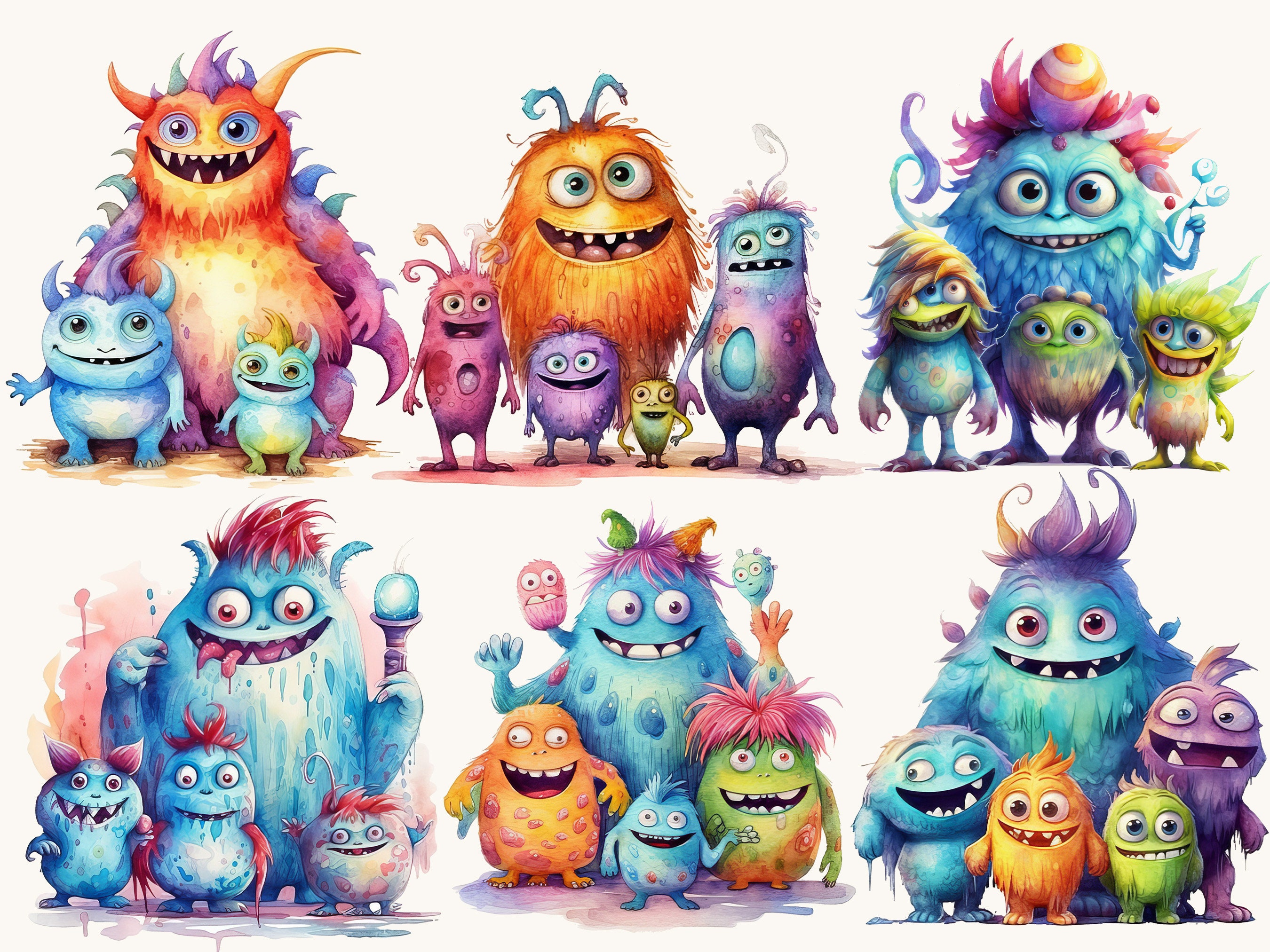 Watercolor Monster Family Clipart Bundle (digital Download) - Etsy