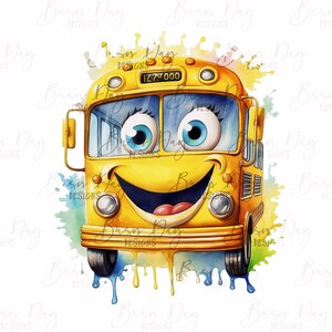 Watercolor Funny Faces School Bus Clipart Bundle, Digital Download ...