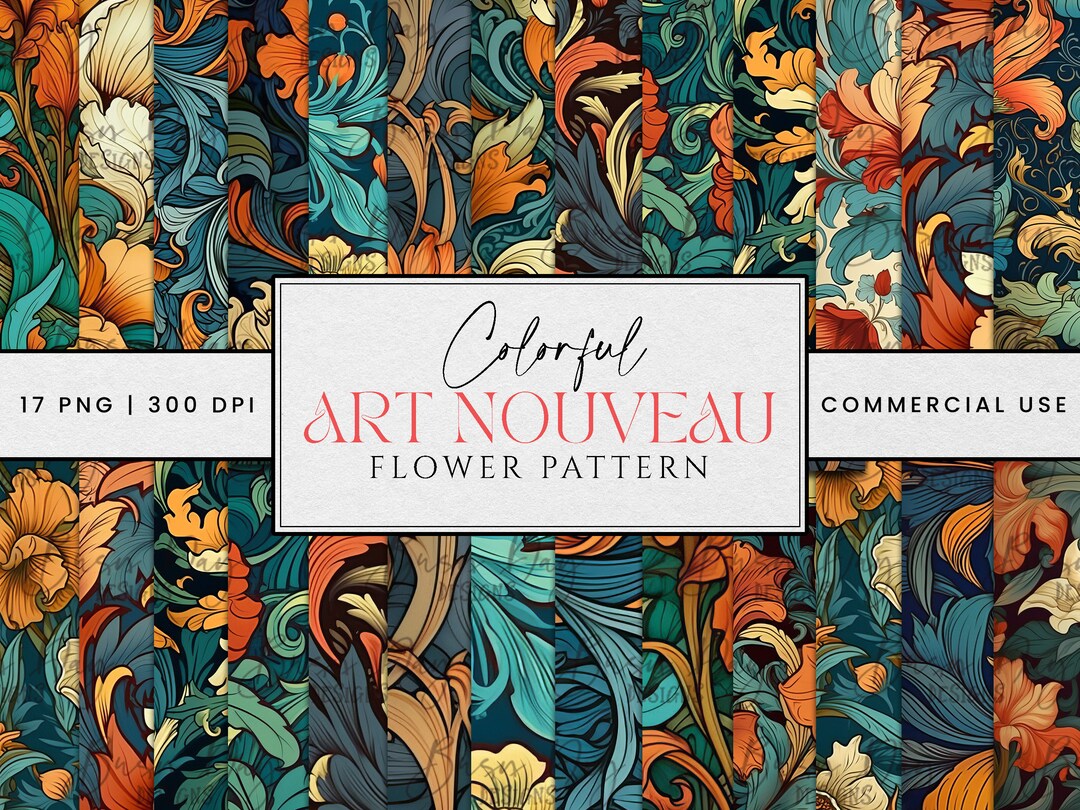 Art Nouveau Flowers Pattern, Digital Art, Instant Download, Seamless ...