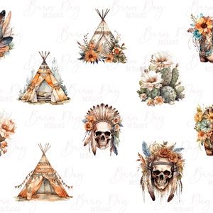 35 Watercolor Western Boho Clipart Bundle , Clipart Bundle, Commercial ...