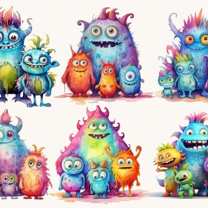 26 Watercolor Cute Monster Family Clipart Bundle, Digital Download ...