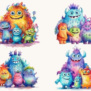 26 Watercolor Cute Monster Family Clipart Bundle, Digital Download ...