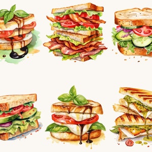 30 Watercolor Sandwiches Clipart Bundle, Commercial Use, Digital ...