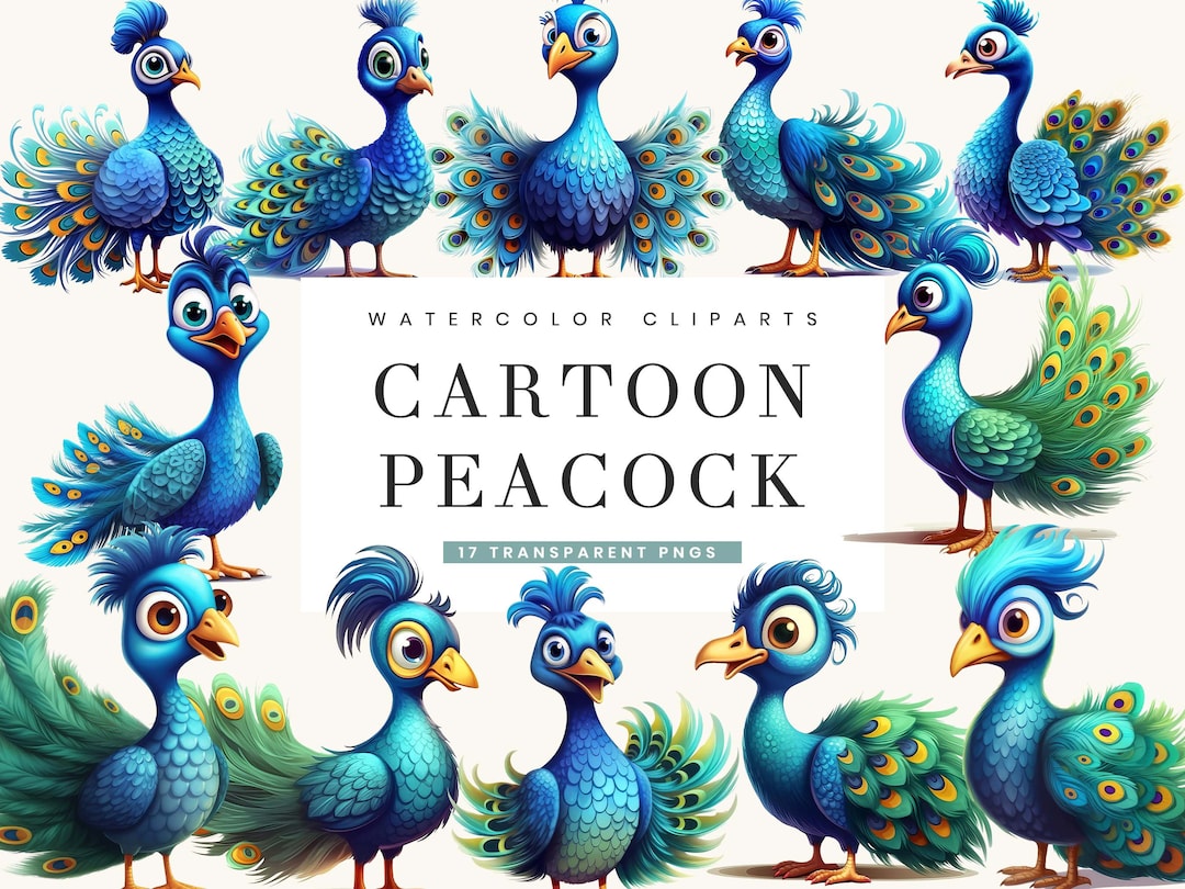 Cartoon Peacock Clipart Bundle: Sublimation Designs (digital Download ...