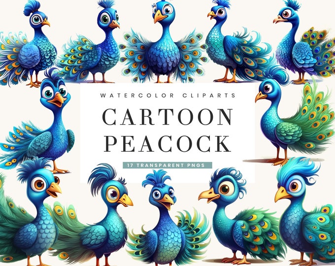 Funny Peacock Clipart Bundle, Hilarious Peacocks Illustrations, Cute ...