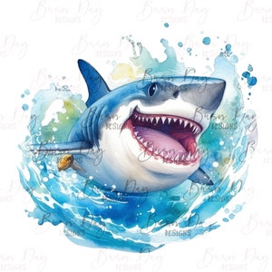 Watercolor Sharks Clipart Bundle, Digital Download, Digital Paper ...