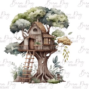 Watercolor Treehouse Clipart Commercial Use Digital - Etsy