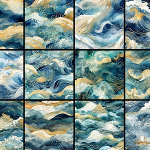 Abstract Ocean Digital Paper: Watercolor Wave Clipart (digital Download ...