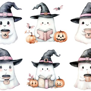 24 Watercolor Halloween Cute Ghost Clipart Bundle Sublimation Designs ...