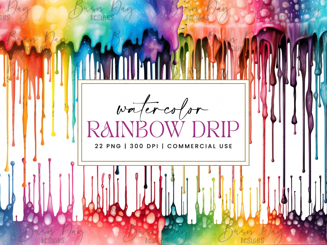 Watercolor Rainbow Drip Clipart Bundle Digital Download, Sublimation ...