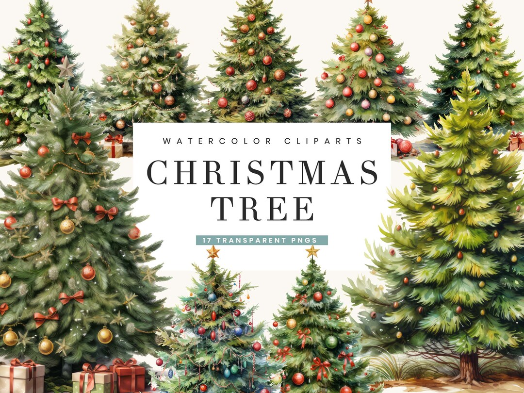 Watercolor Christmas Tree Clipart Bundle: 17 PNG Designs (digital ...